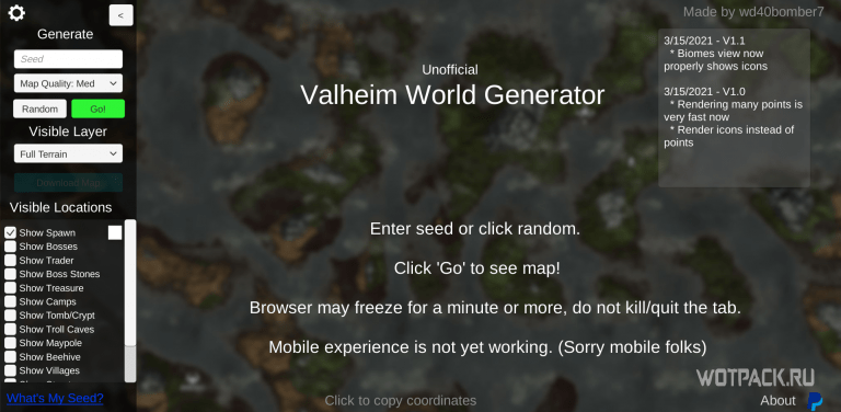 Interactive map of Valheim: tags, pings, best seeds