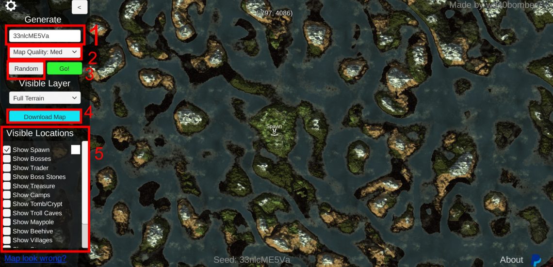 Interactive map of Valheim: tags, pings, best seeds