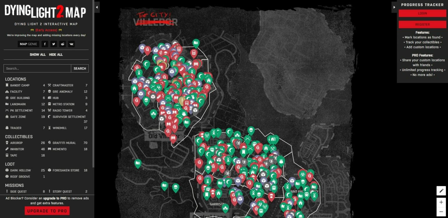 Dying Light 2: interactive world map - all marks