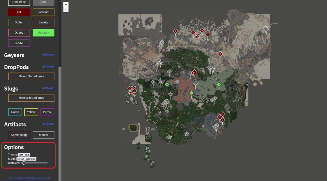 Satisfactory: interactive map of the world - resources, disks, geysers ...