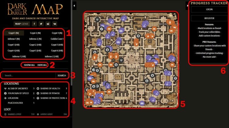 Interactive Dark and Darker Map: All Symbols