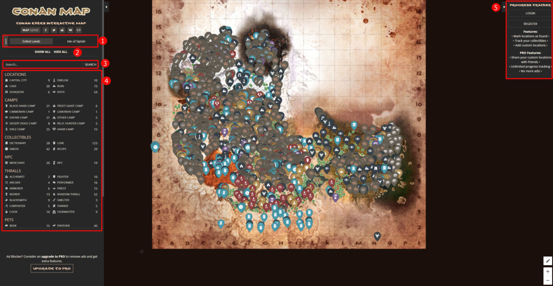 Mapa interativo de Conan Exiles: todos os símbolos