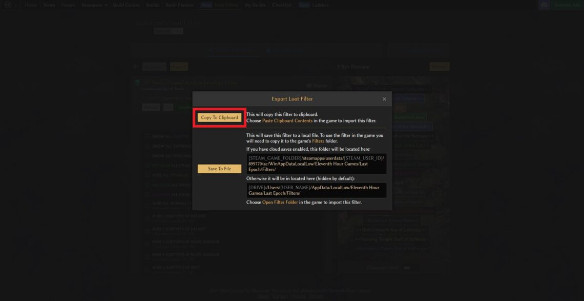Loot filter in Last Epoch: how to download, install and configure